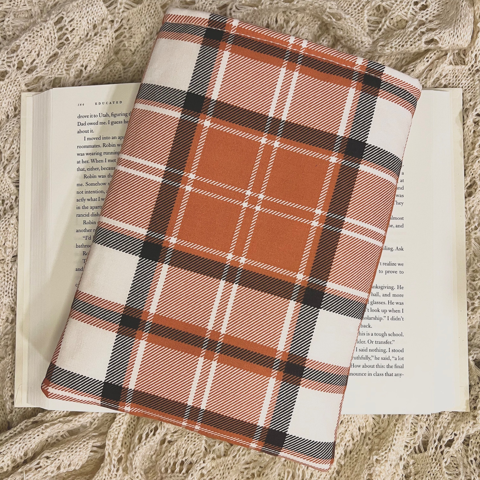 Orange Plaid Fabric Book Sleeve Book Cover Book Protector - Etsy