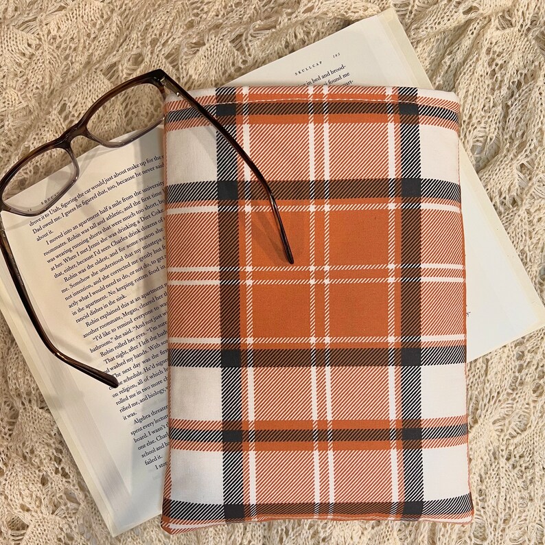 Orange Plaid Fabric Book Sleeve Book Cover Book Protector - Etsy