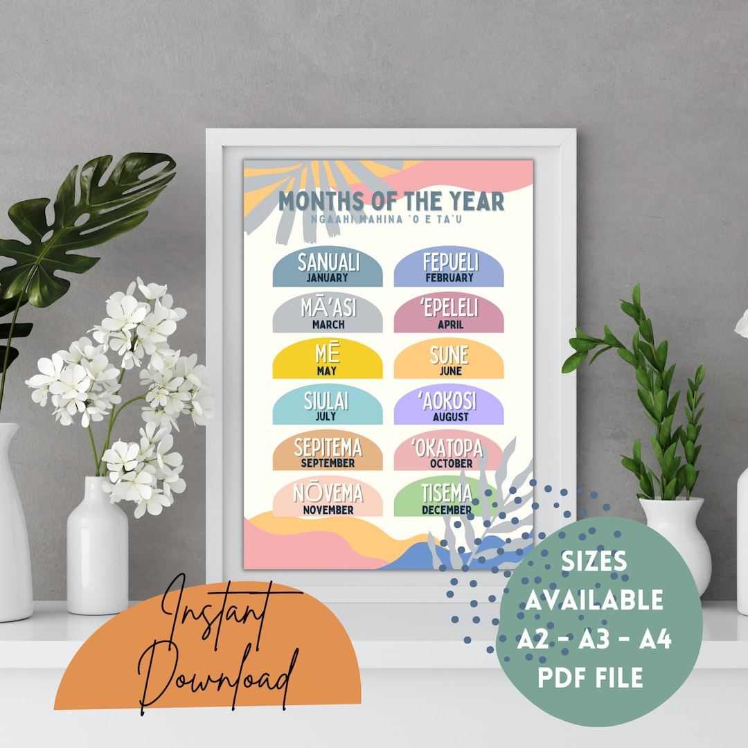 Tongan Months of the Year Poster - Digital File PDF - A2, A3, A4 Size ...