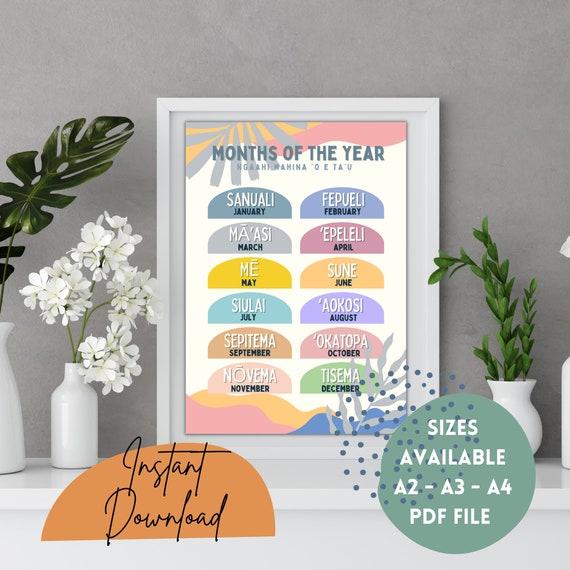 Tongan Months of the Year Poster Digital File PDF A2 A3 - Etsy