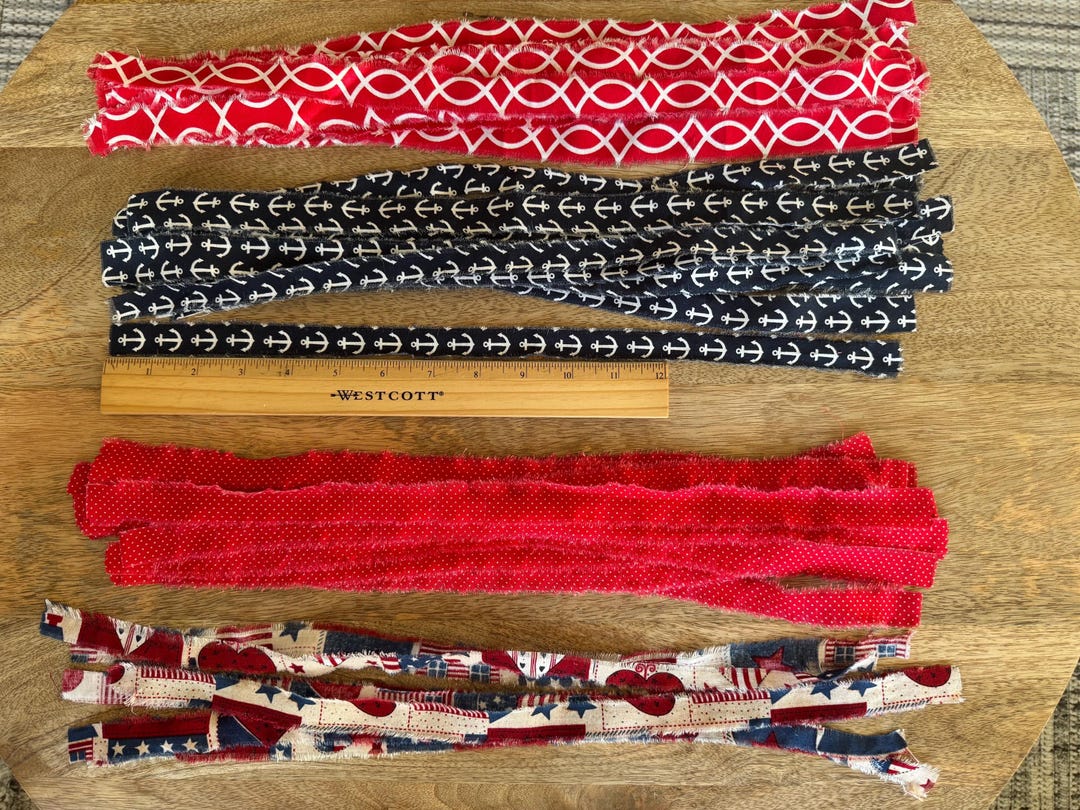 Hand Torn Rag Ribbon/ Fabric Strip Bundle / 4th of July, Memorial Day ...