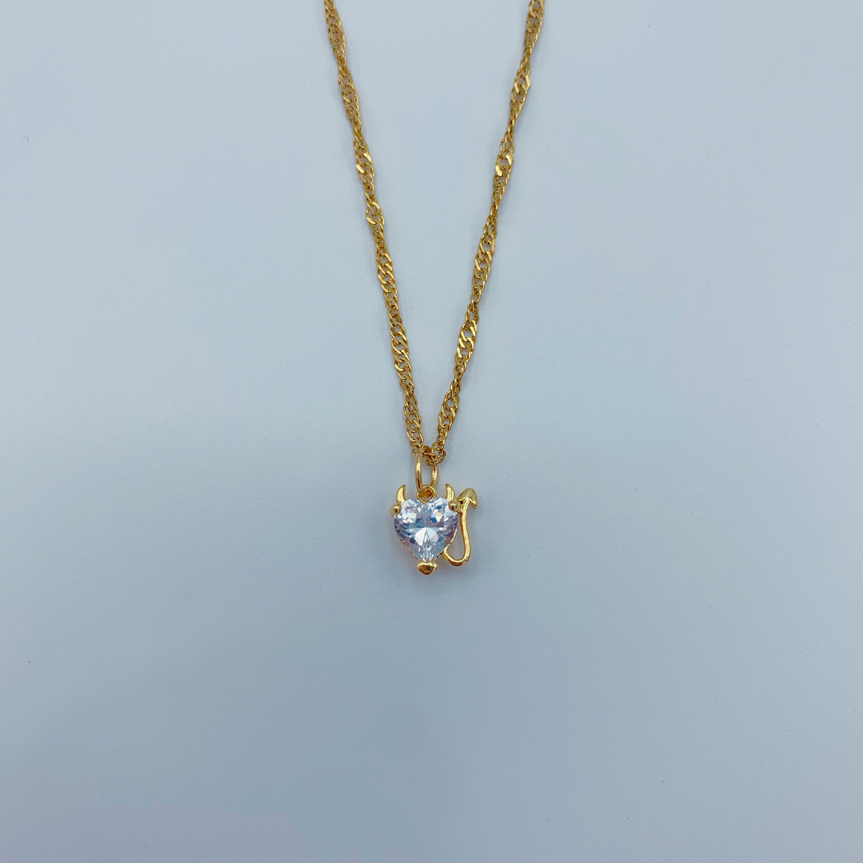Gold Filled Devil Horns Y2K Cybery2k Cute CZ Cubic Zirconia With Chain ...