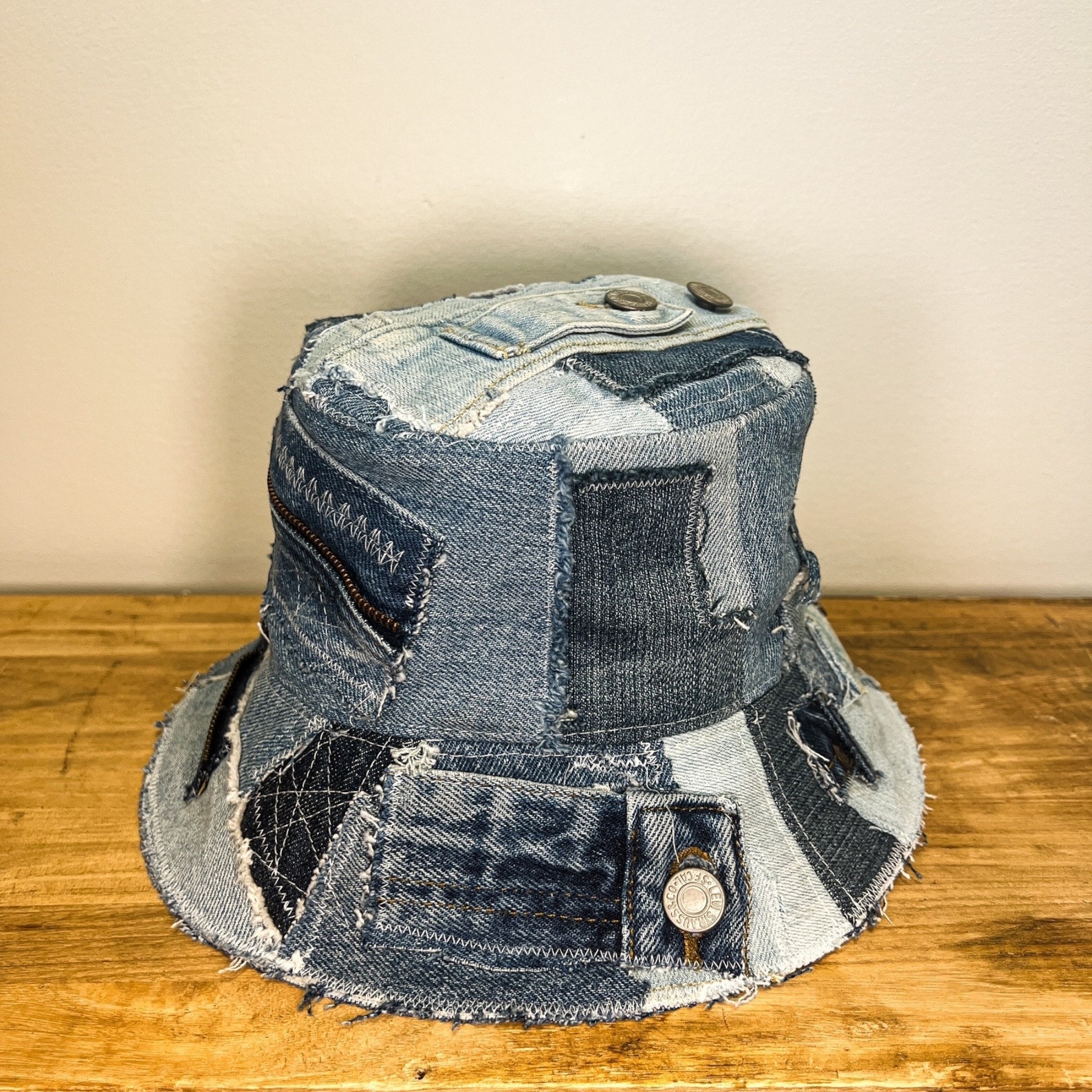 Denim Bucket Hat Wide Brim Hat Upcycled Clothing Denim Hat Bucket Hat ...