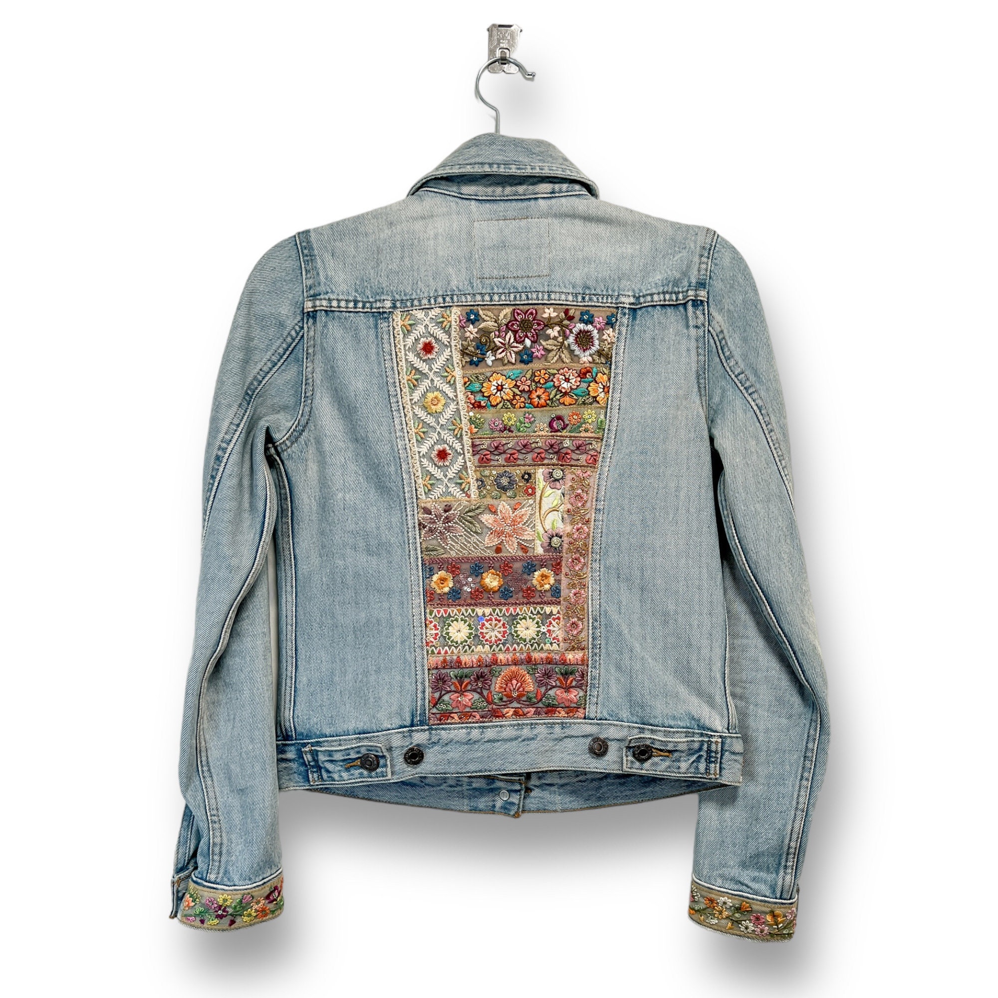 Rework Clothing Upcycle Clothing for Her Upcycle Jean Jacket Rework Denim Jacket Embellished ...