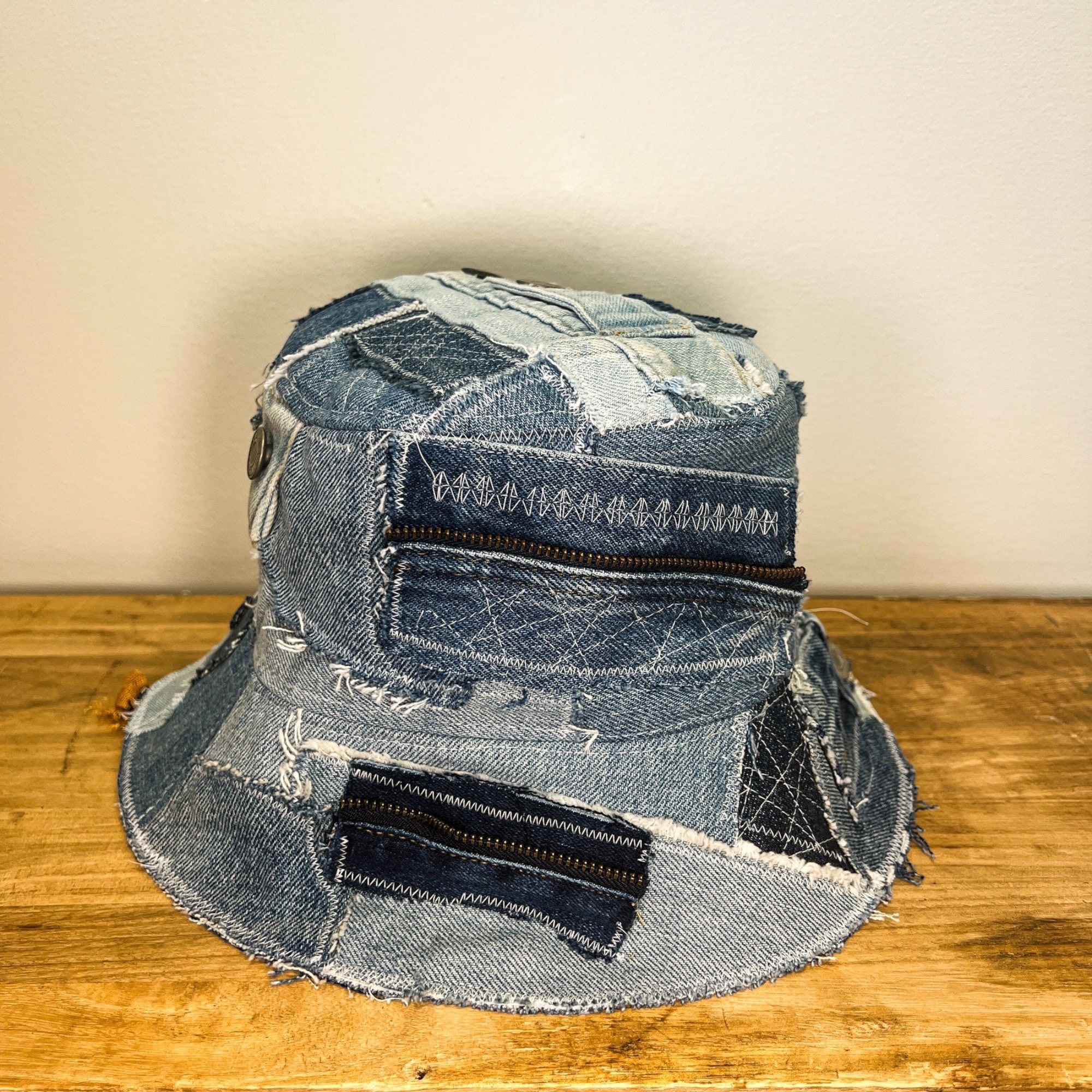 Denim Bucket Hat Wide Brim Hat Upcycled Clothing Denim Hat Bucket Hat ...