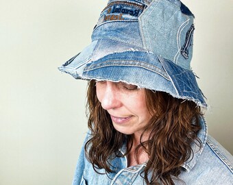 Denim Hats Upcycled Bucket Hats Denim Bucket Hats Unique Hats Upcycled ...