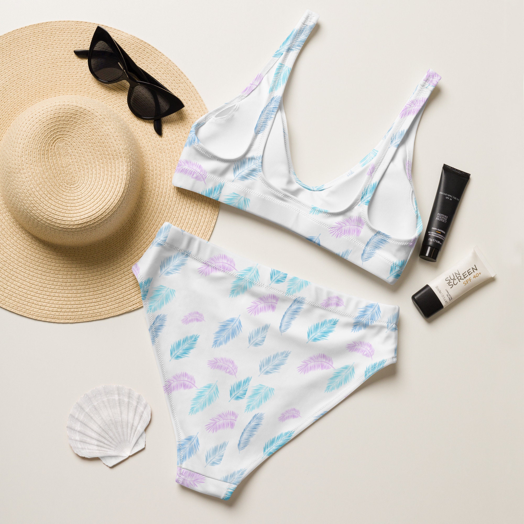 Palm Print Recycled Bikini, Cute Tropical Print Bikini, Womens Plam ...