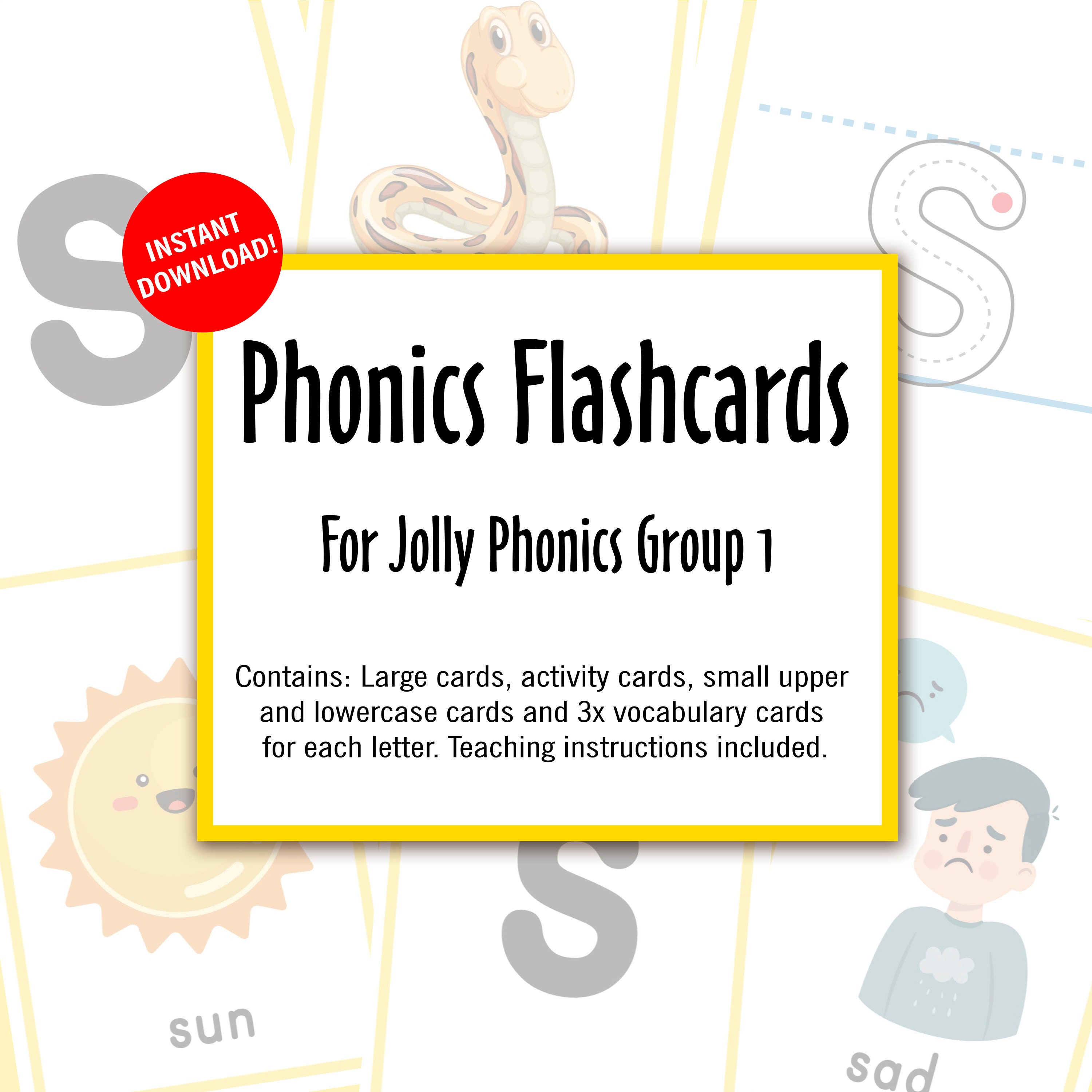 PHONICS BUNDLE Printable for Jolly Phonics Group 1 | Alphabet Flashcards | Learning Games and ...