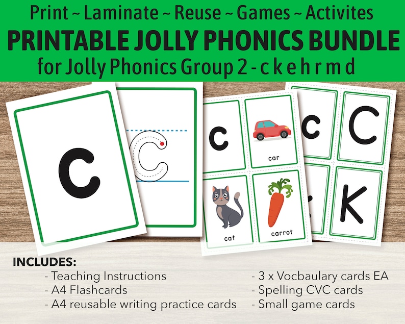 PHONICS BUNDLE Printable for Jolly Phonics Group 2 Alphabet - Etsy