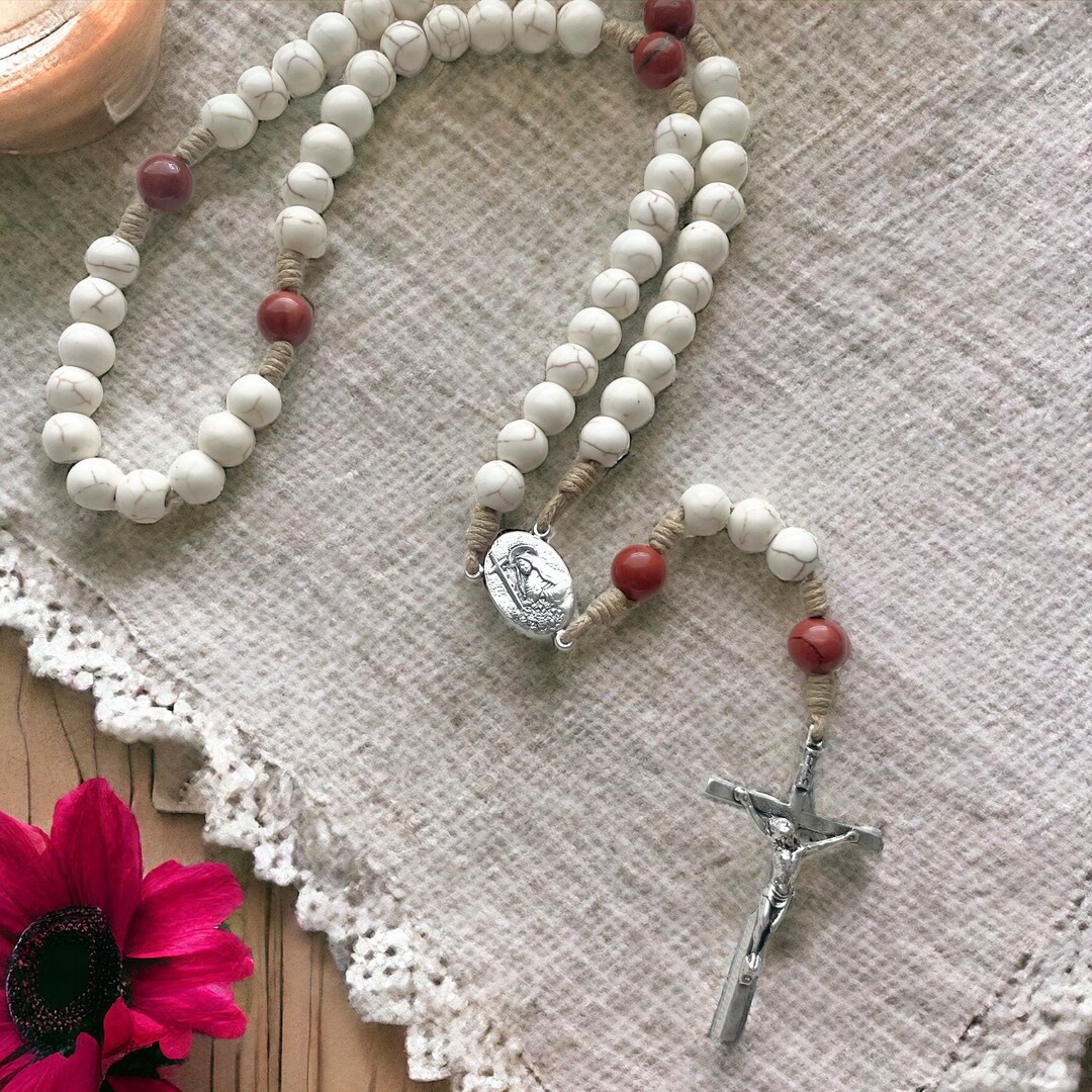 Saint Rita Center Rosary Made With Howlite and Rhodonite Handmade Cord ...