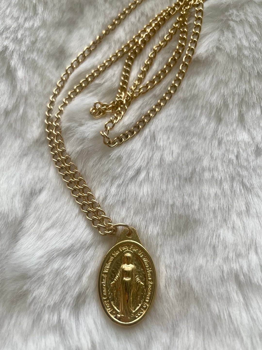 Miraculous Medal Necklace Gold Finish Stainless Steel Chain - Etsy