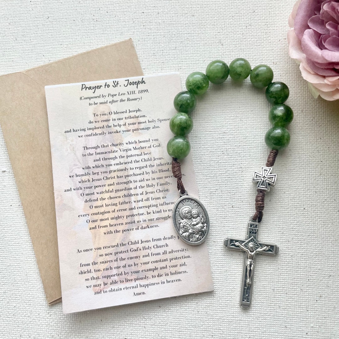 St Joseph Pocket Rosary One Decade With Natural Stone Beads Handmade ...