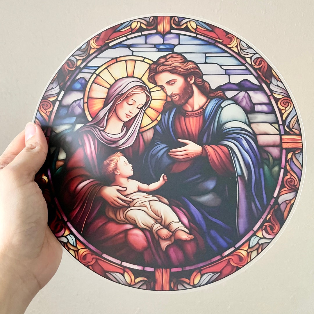Holy Family Window Cling Stained Glass Effect Catholic Home Decor Jesus ...