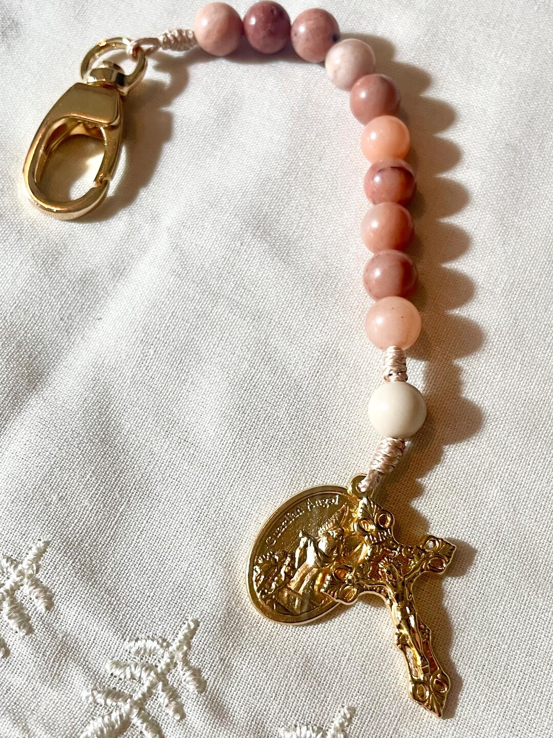 One Decade Keychain Rosary With Guardian Angel Bag Charm - Filigree ...