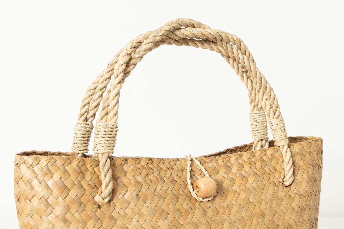 Woven Grass Tote Bag for Everyday Use Thai Compact Handbag With Button ...