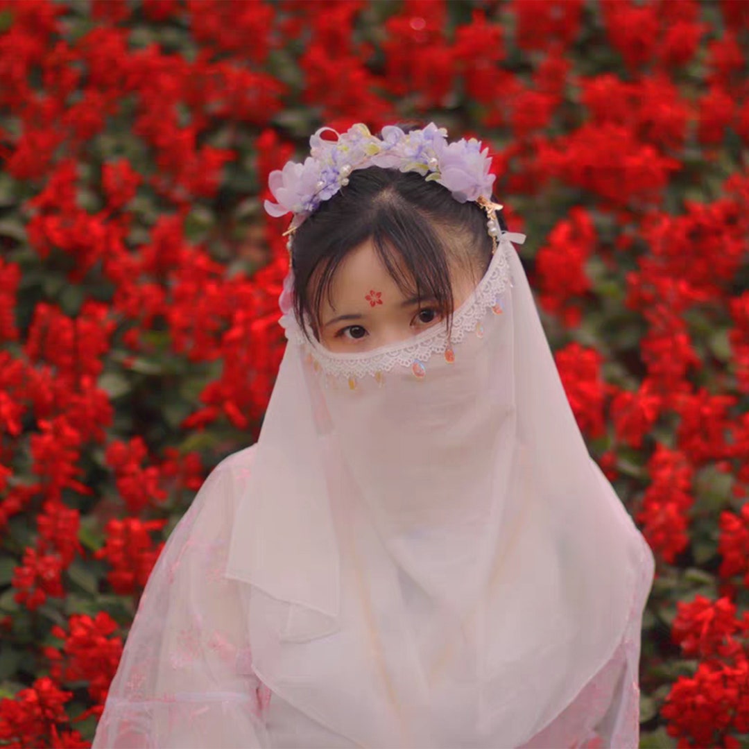 Elf Costume White Veil, Belly Dance Veil, White Veil, Handmade Hanfu ...