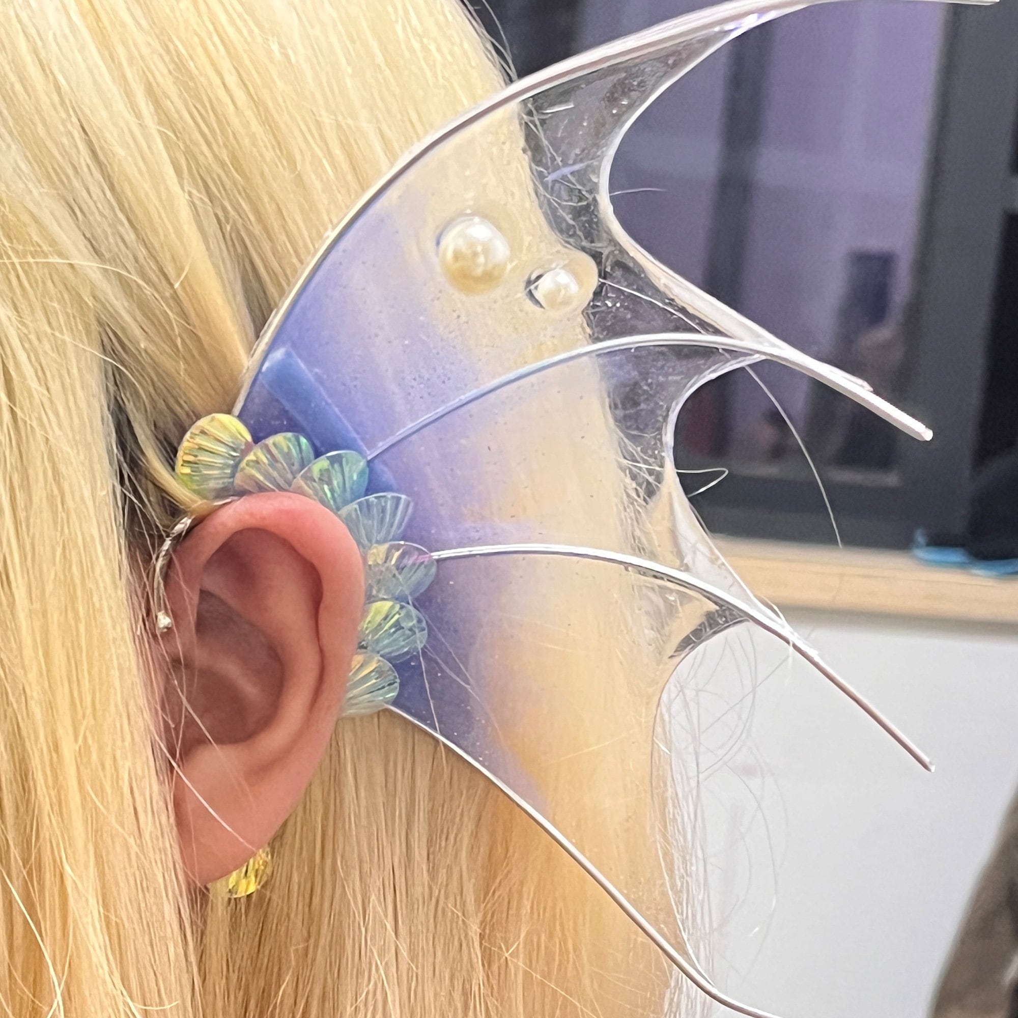 Blue Mermaid Ears, Cosplay Mermaid Earrings, Ombre Shark Ears, Handmade ...