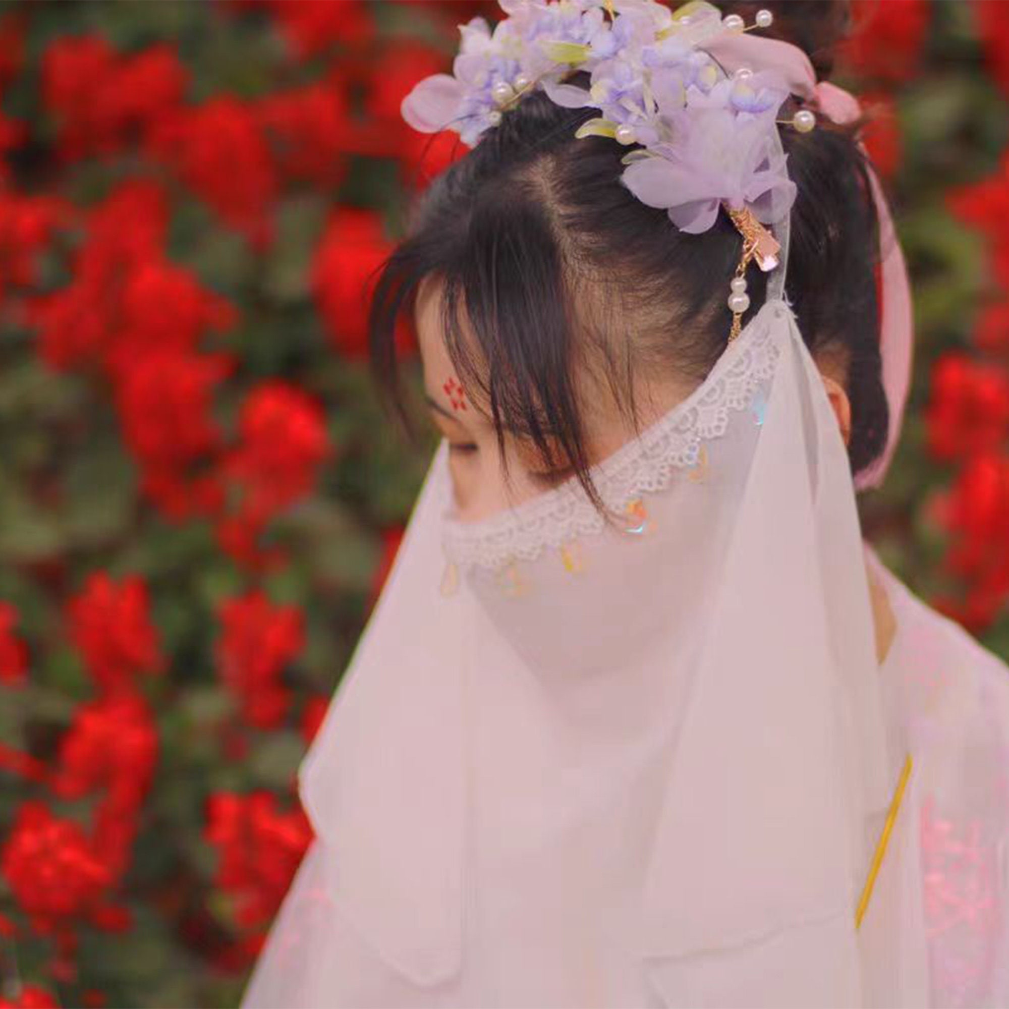 Elf Costume White Veil, Belly Dance Veil, White Veil, Handmade Hanfu ...