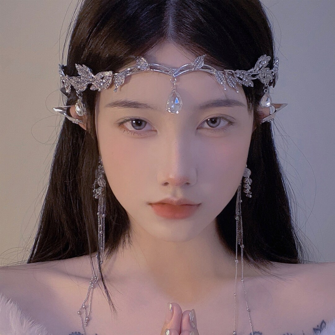 Silver Water Drop Sparkling Rhinestone Headband, Elf Brow Pendant ...