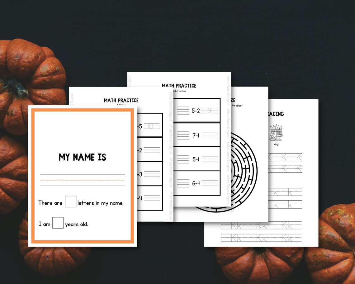 Printable Kindergarten Halloween Worksheet Workbook Activity - Etsy