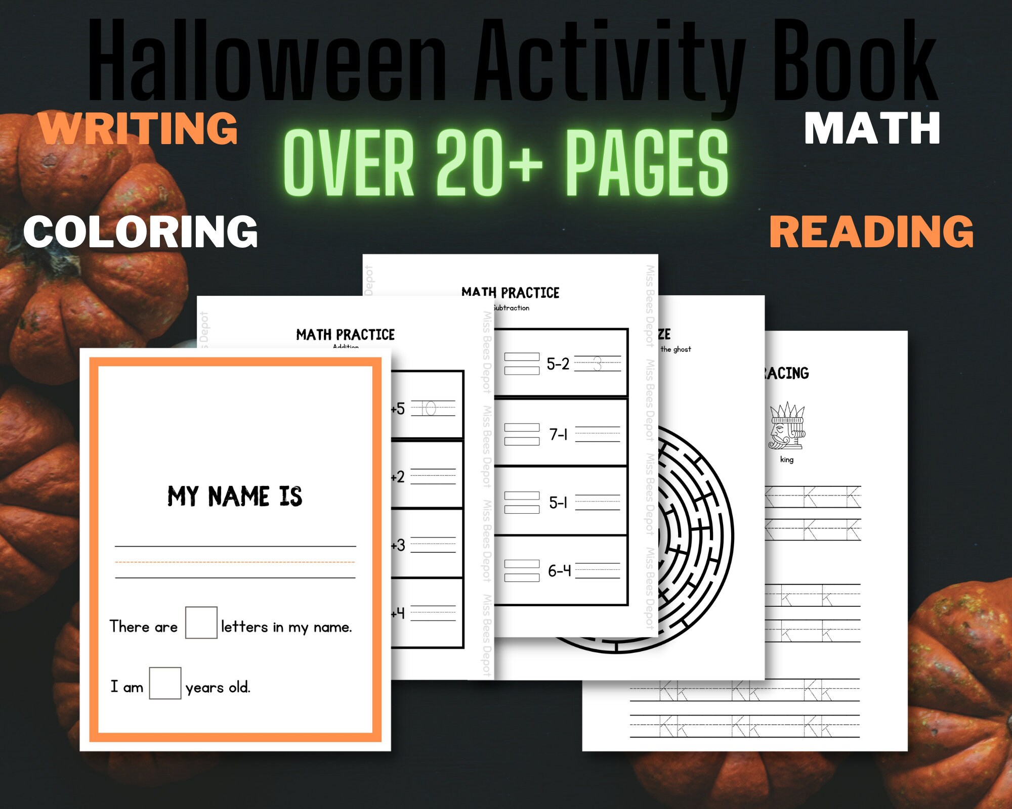 Printable Kindergarten Halloween Worksheet Workbook Activity Packet - Etsy