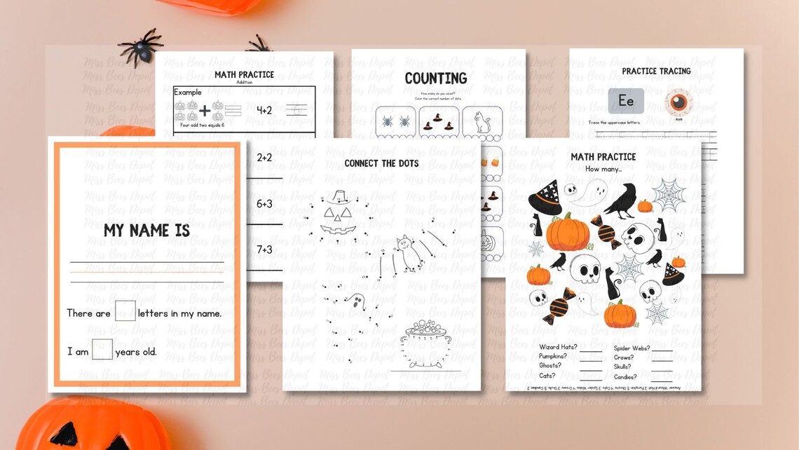 Printable Preschool Halloween Worksheet Workbook Activity - Etsy