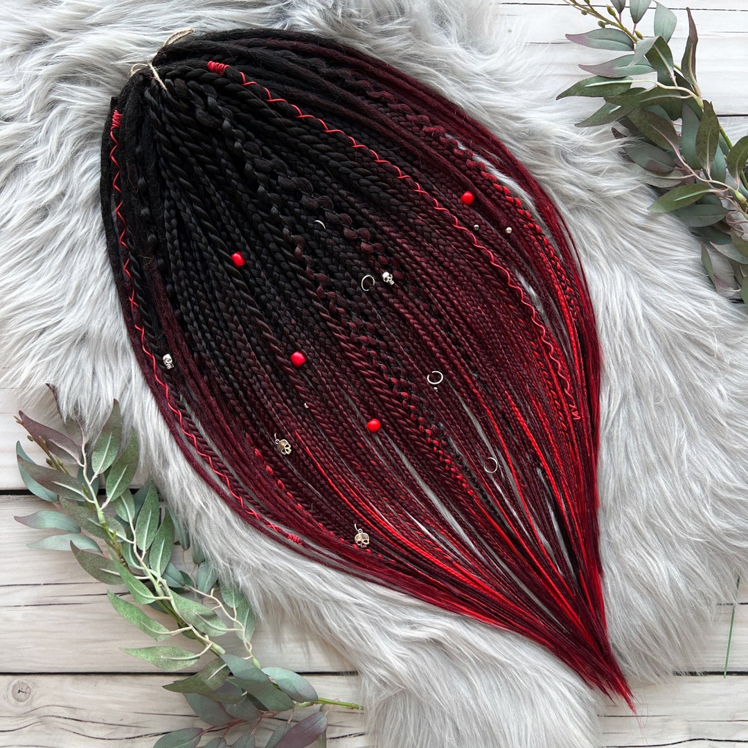 Marsala Red Burgundy Braids and Dreads in Various Textures With Wooden ...