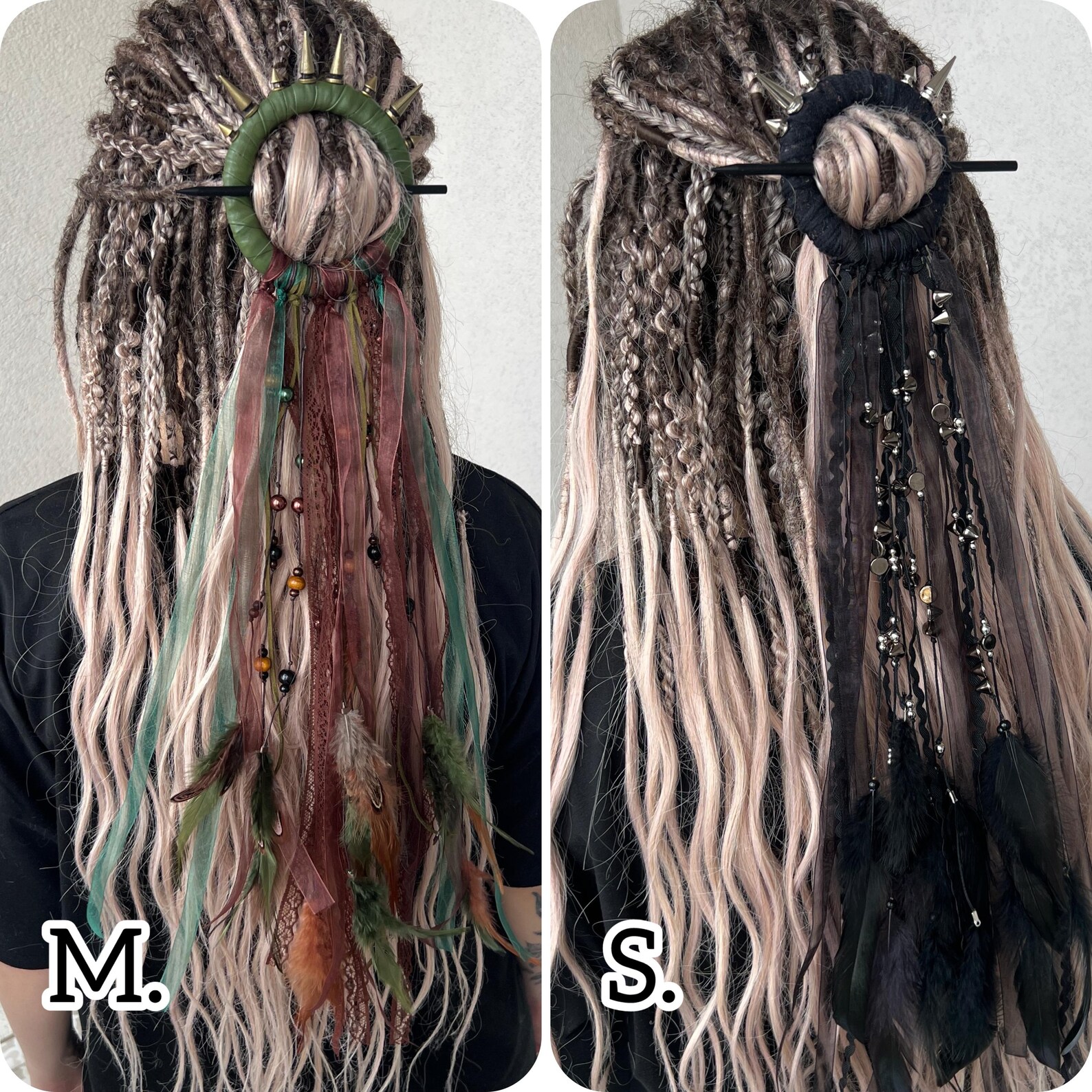 Gothic Boho Hair Ring – Spiked Hair Stick With Feathers & Lace ...