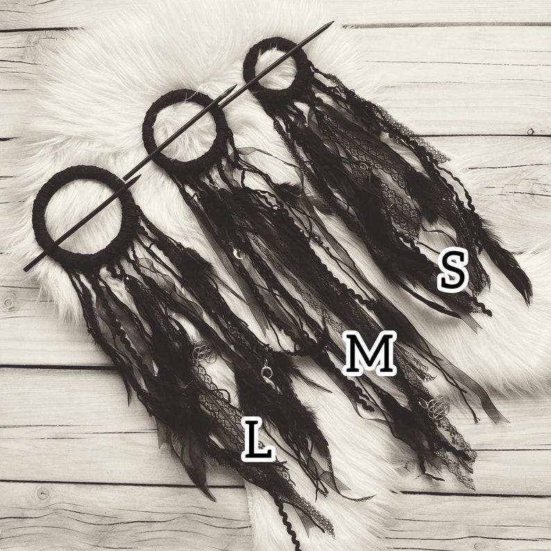 Gothic Boho Hair Ring – Spiked Hair Stick With Feathers & Lace ...