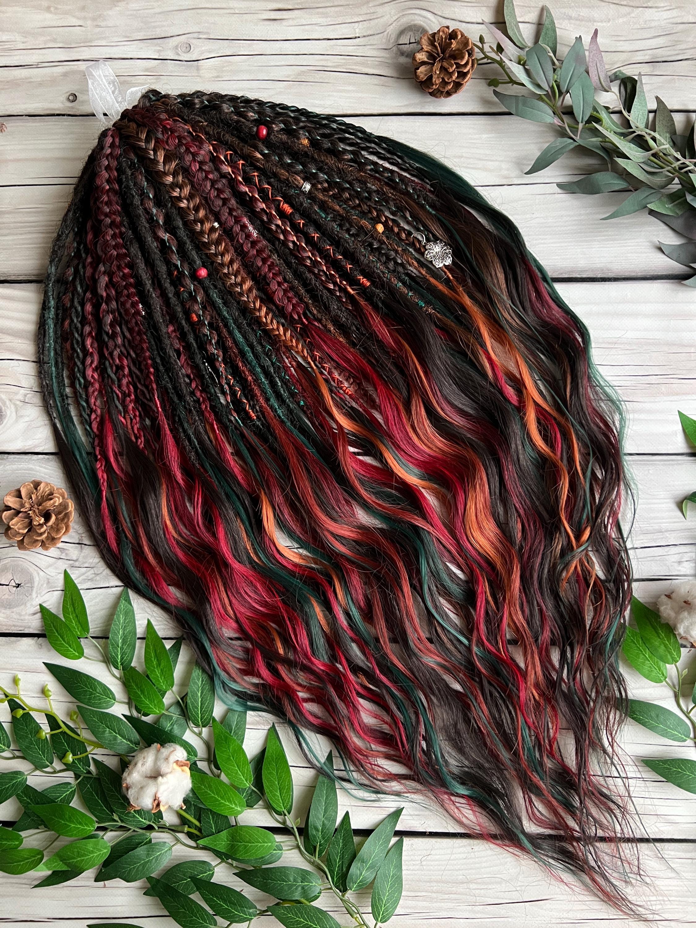 Handmade Autumn Forest Fall Ombre Dreadlock Extensions: Boho Wavy Ends ...