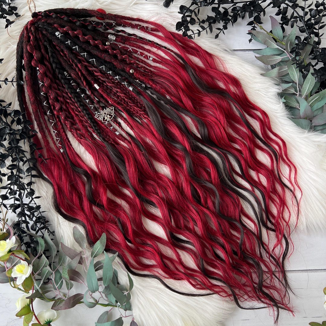 Burgundy Brown Ombre Dreadlock Set: Wavy Ends, Gothic Kanekalon Dreads ...