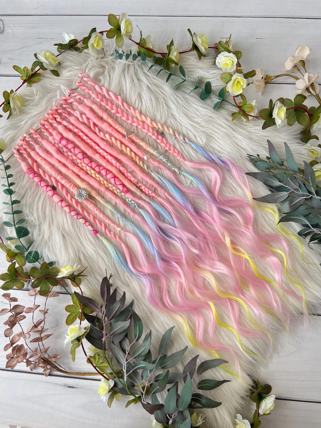 Pastel Ombre Dreadlocks With Loose Wavy Ends – Candy Pink, Lilac, Blue ...