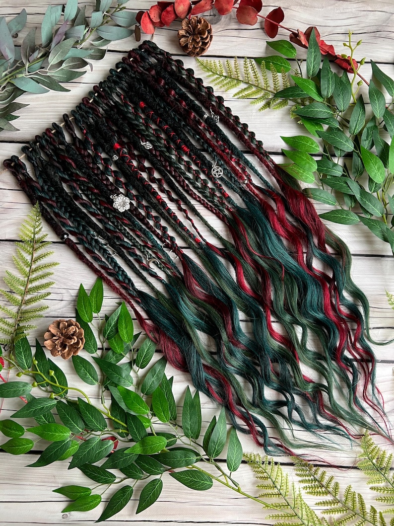 Dark Forest Witch Dreadlock Extensions — Burgundy Green SE DE Dreads ...