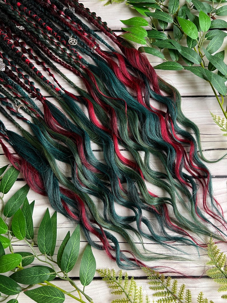 Dark Forest Witch Dreadlock Extensions — Burgundy Green SE DE Dreads ...