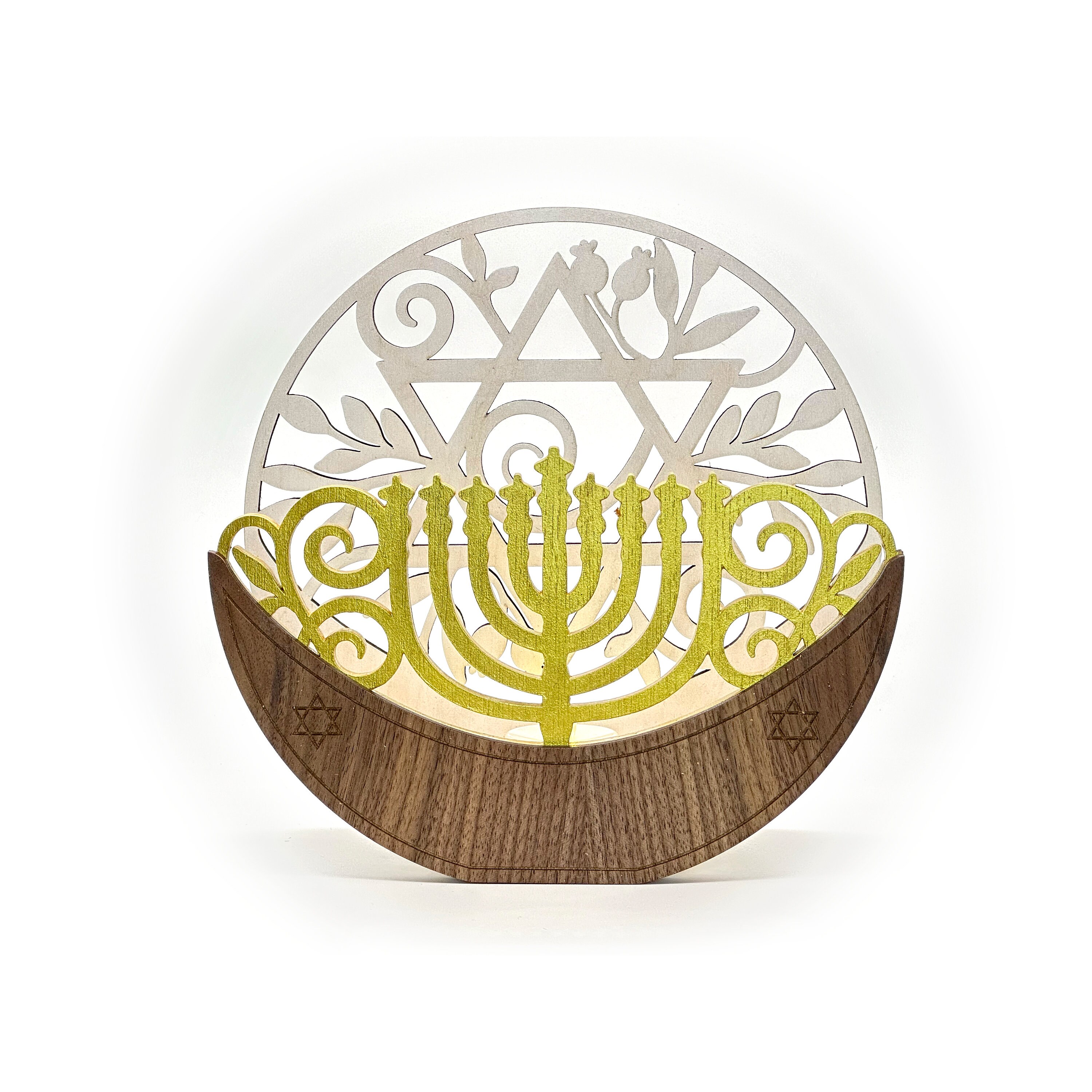 Menorah Lantern Laser Cut and Hand Painted With Walnut Front. Suitable ...
