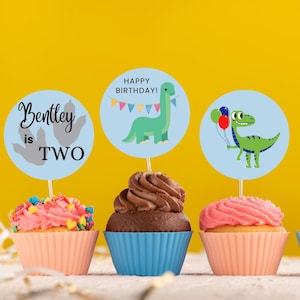 Dinosaur Birthday Cupcake Toppers, Dinosaur Cupcake Toppers, Editable ...