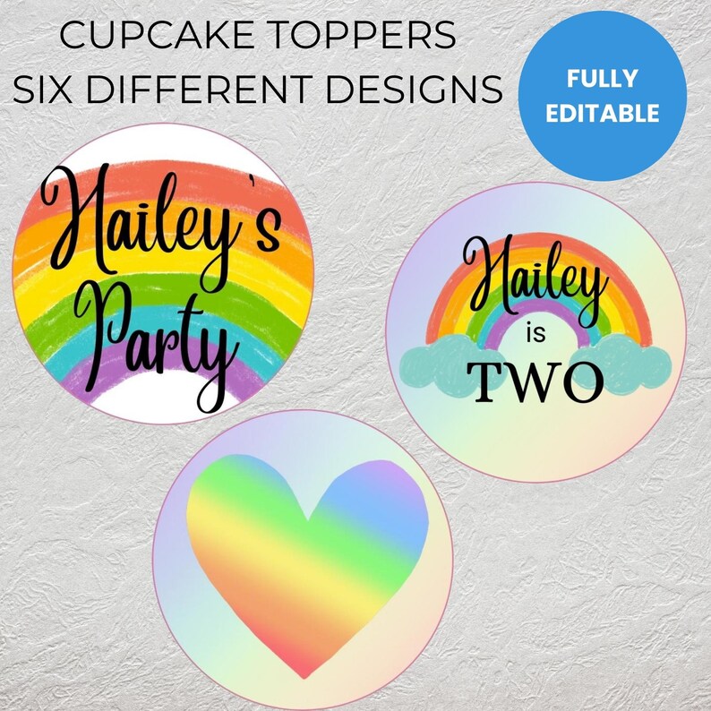 Rainbow Birthday Cupcake Toppers, Rainbow Cupcake Decor, Rainbow Party ...
