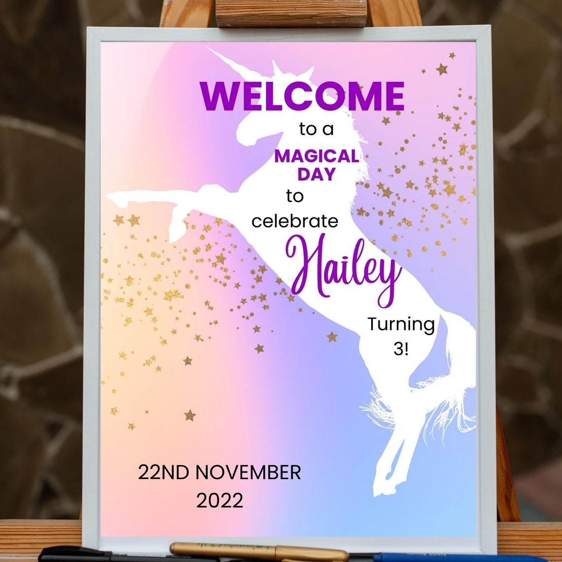 Unicorn Birthday Party Sign Template, Unicorn Welcome Sign, Rainbow ...