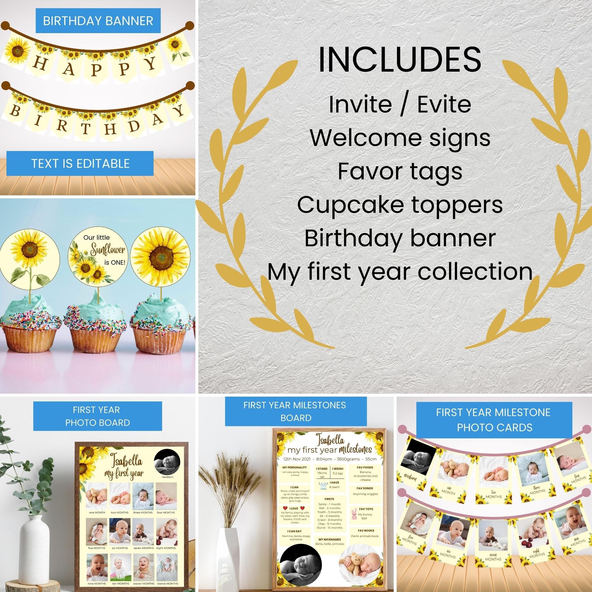 Sunflower First Birthday Party Bundle, Sunflower First Birthday Yellow ...