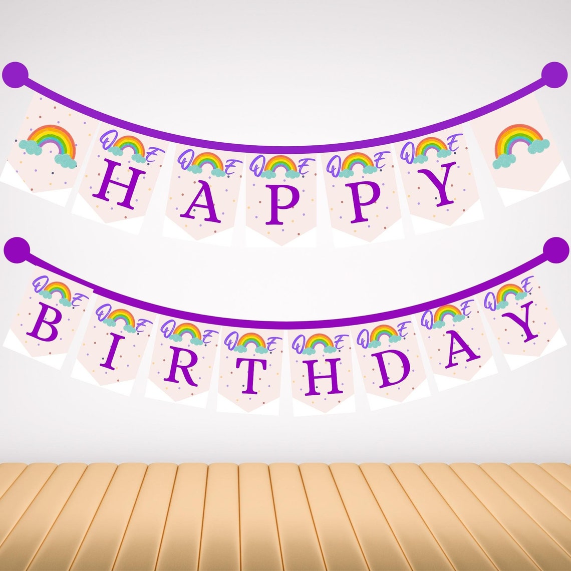 Rainbow First Birthday Banner Template Rainbow One Happy - Etsy