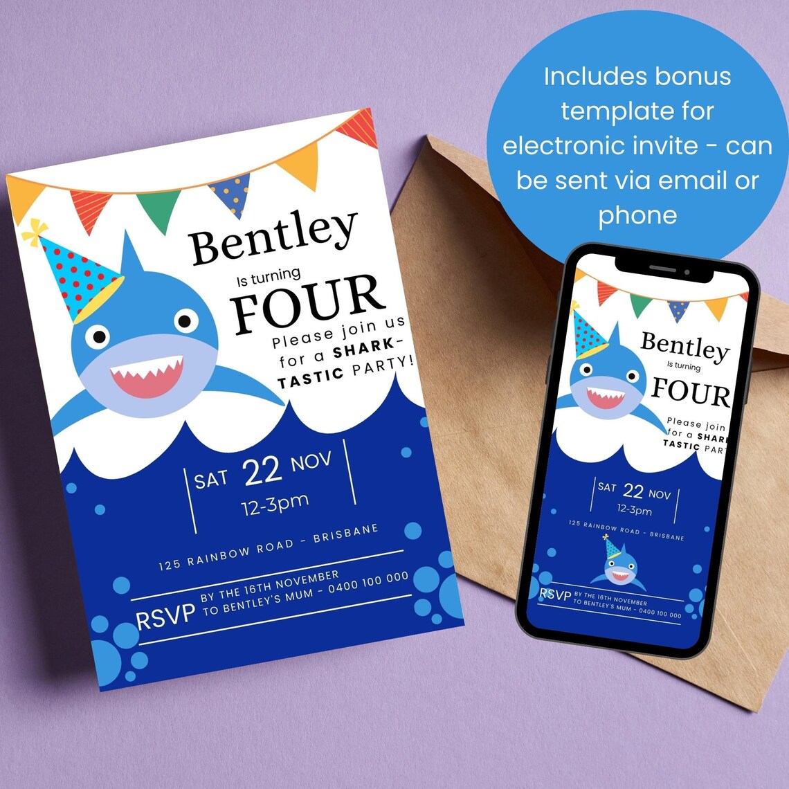 Shark Birthday Party Invitation Boy, Under the Sea Party Invite ...