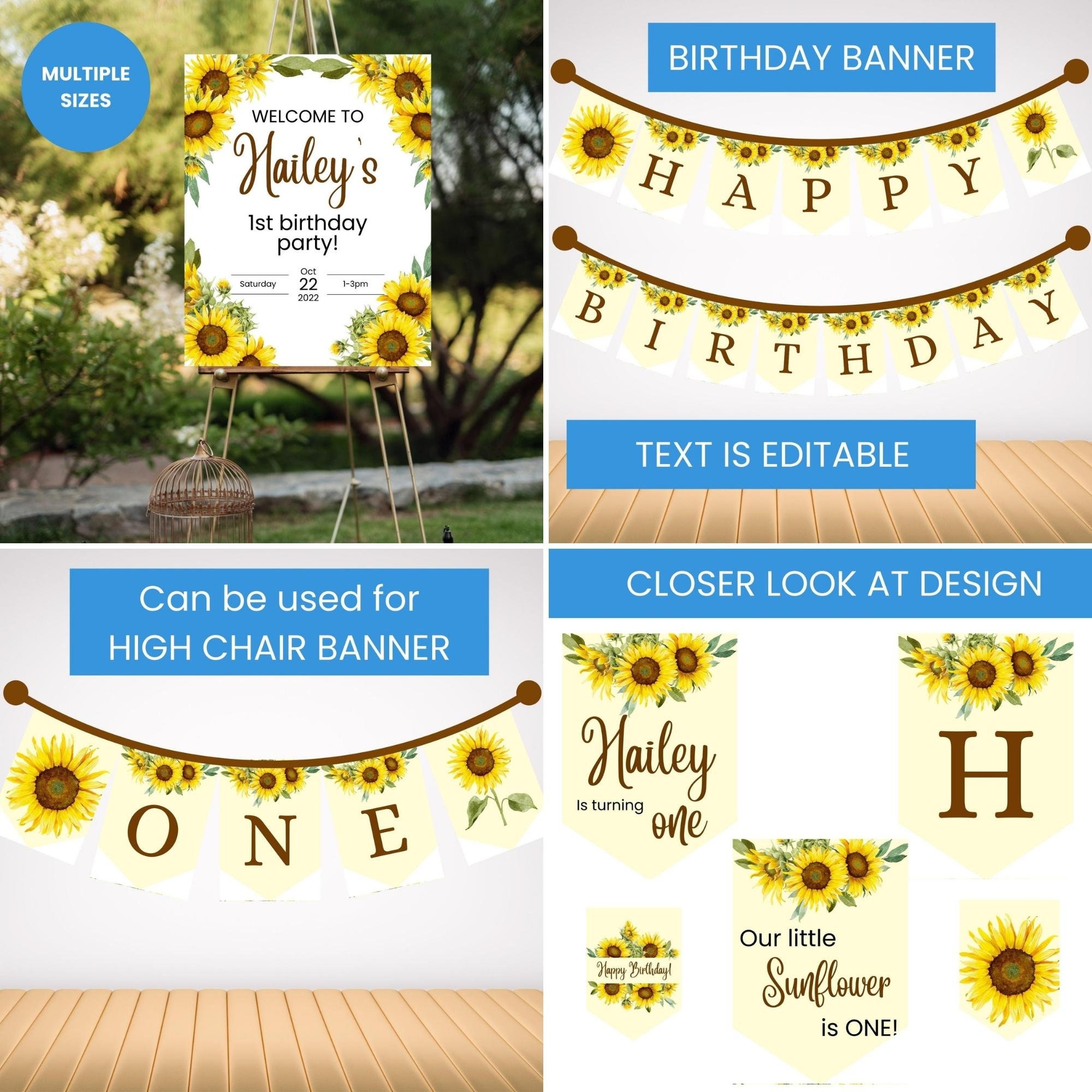 Sunflower First Birthday Party Bundle, Sunflower First Birthday Yellow ...