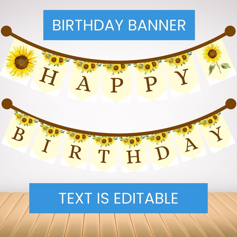 Sunflower First Birthday Template, Sunflower Birthday Party Banner ...