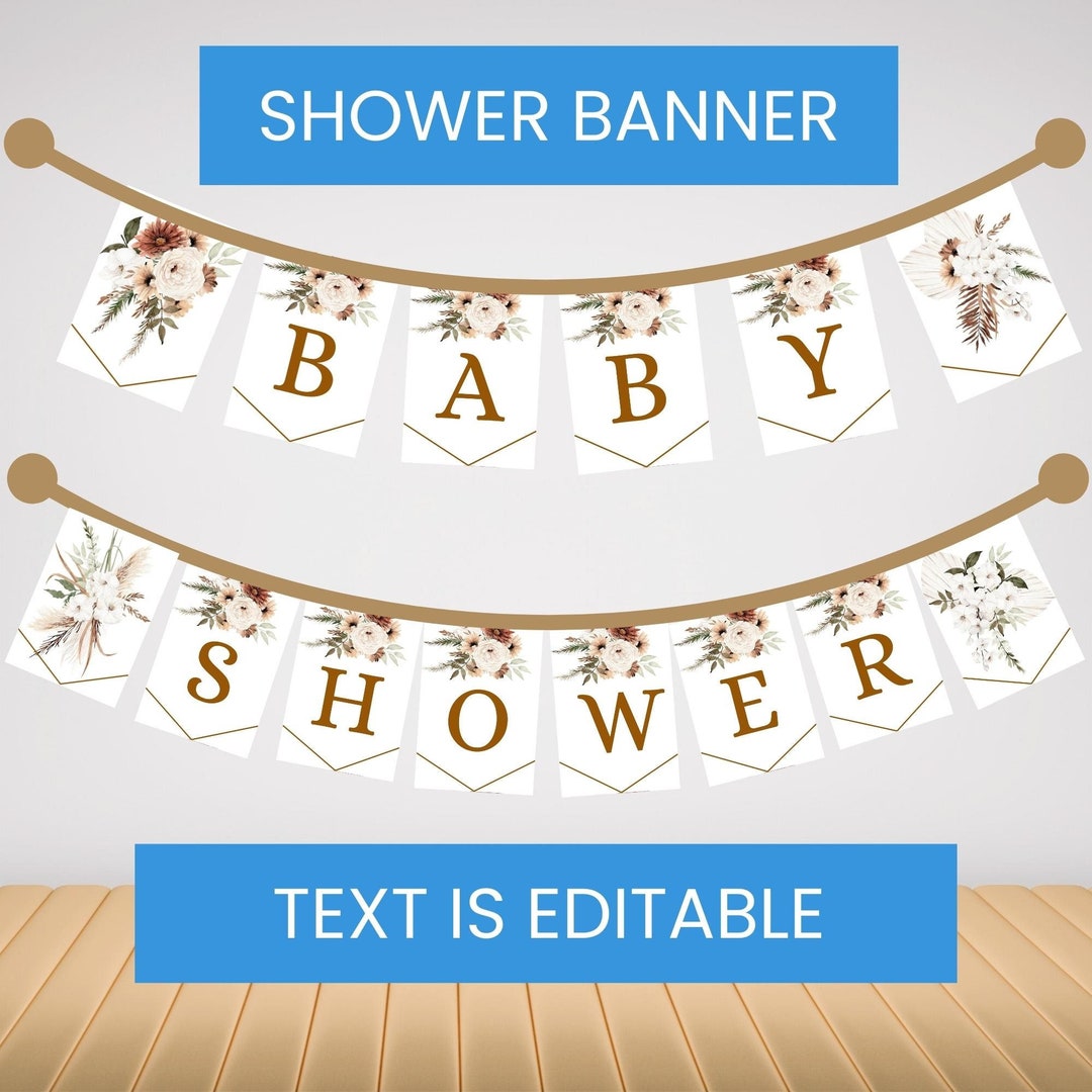 BOHO CHIC Baby Shower BANNER Template, Boho Minimalist Baby Shower ...
