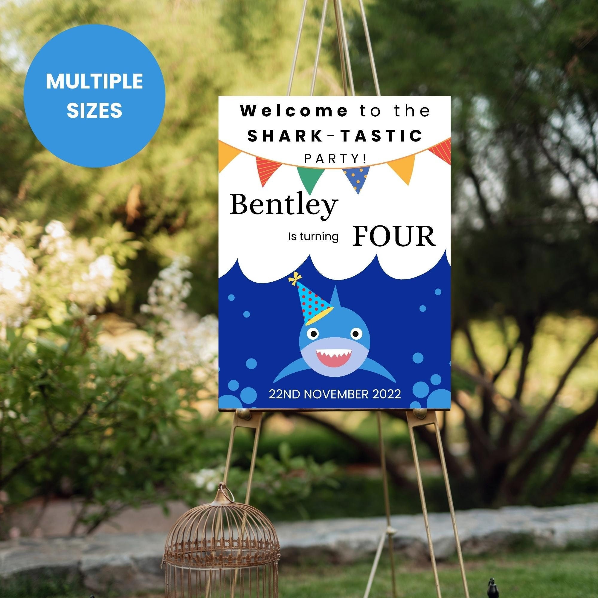 Shark Birthday Party Sign, Editable Shark Birthday, Shark 4th Birthday ...