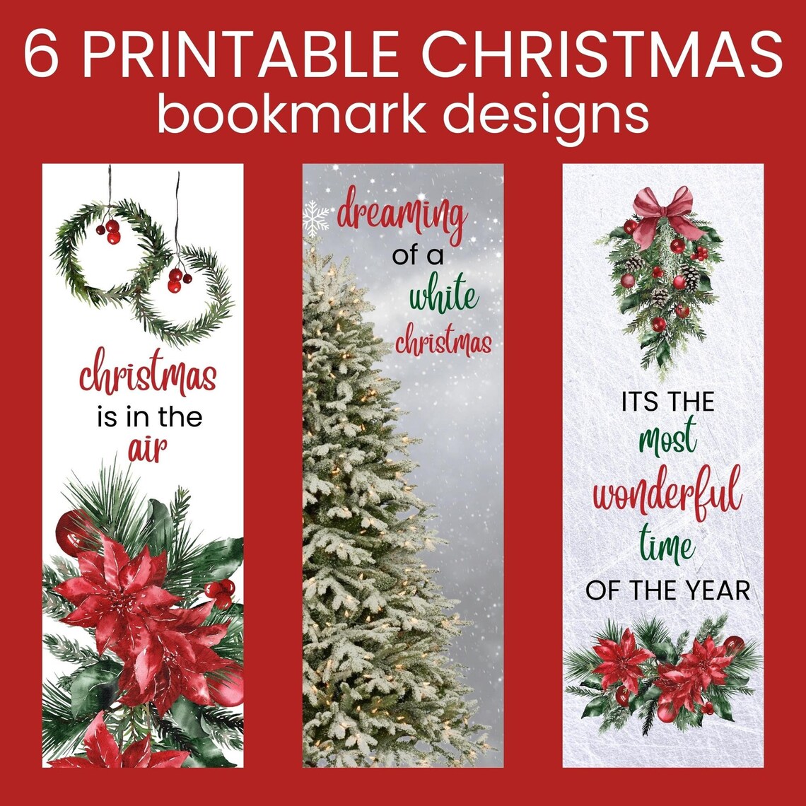 CHRISTMAS Printable BOOKMARK SET, Printable Christmas Bookmark, Book ...