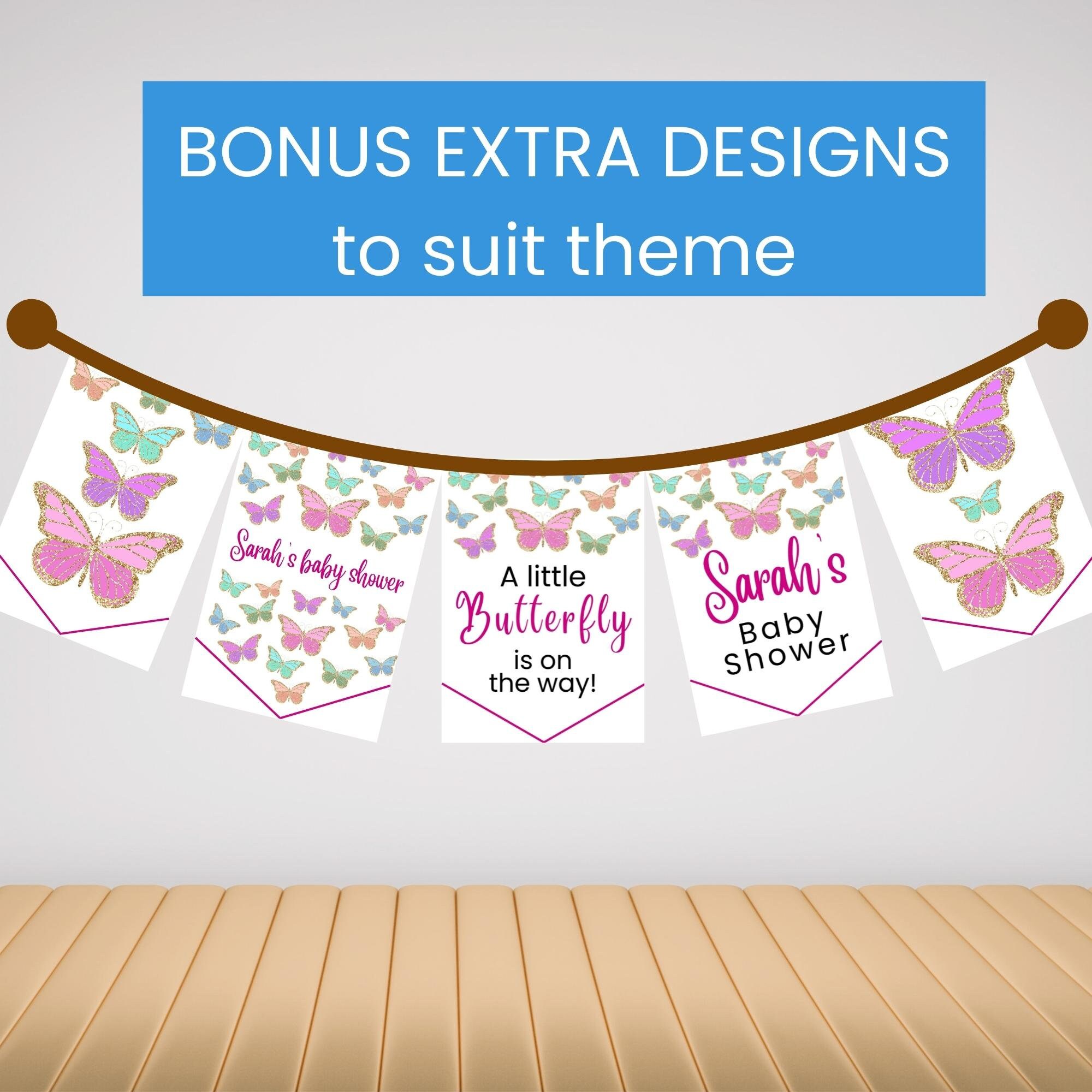 Butterfly Baby Shower BANNER Template, Little Butterfly on the Way Baby ...