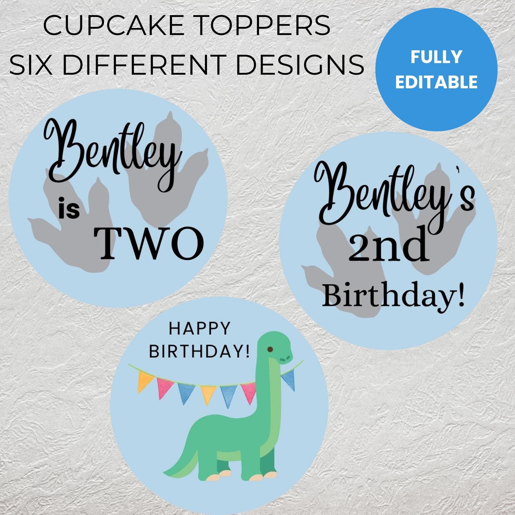 Dinosaur Birthday Cupcake Toppers, Dinosaur Cupcake Toppers, Editable ...