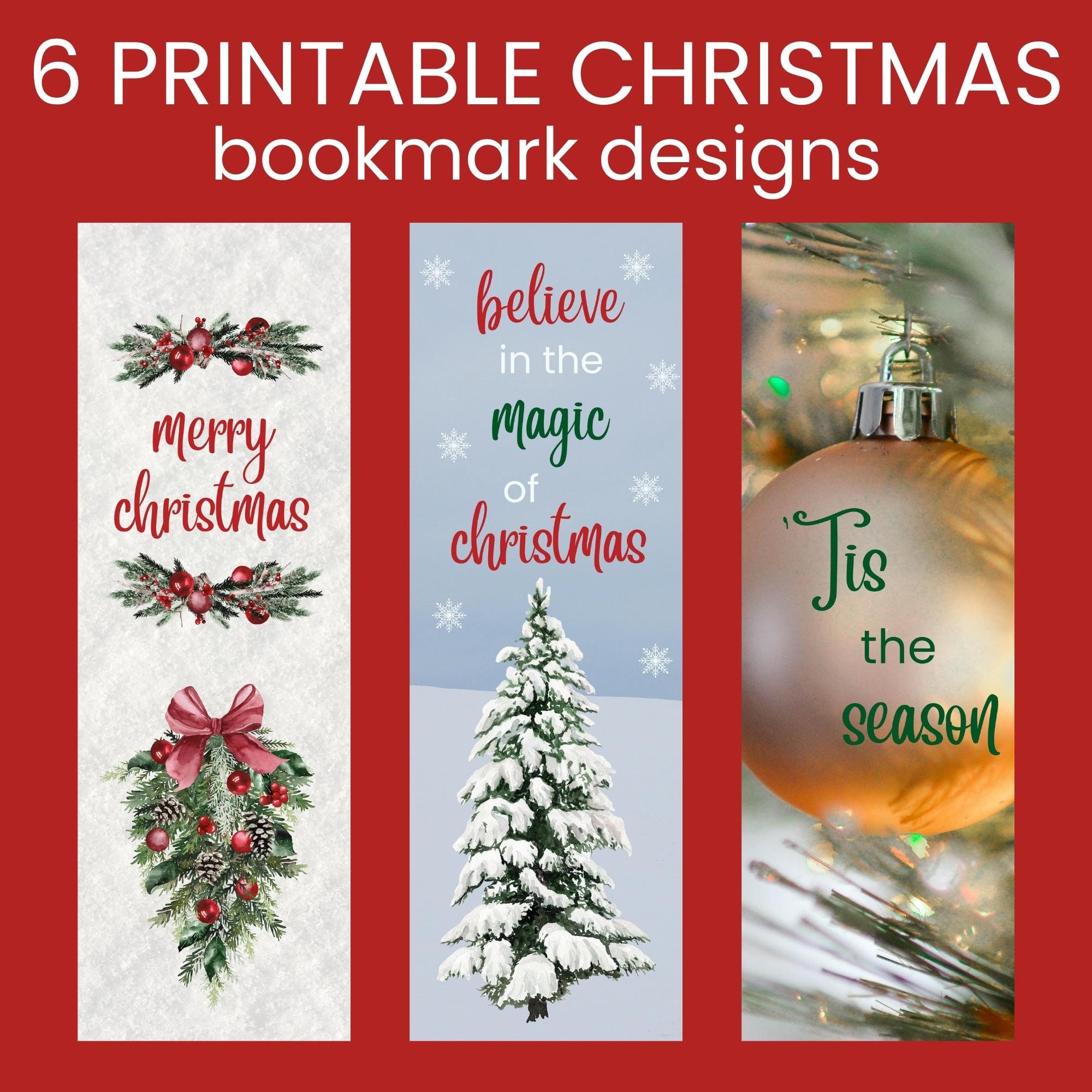 CHRISTMAS Printable BOOKMARK SET, Printable Christmas Bookmark, Book ...