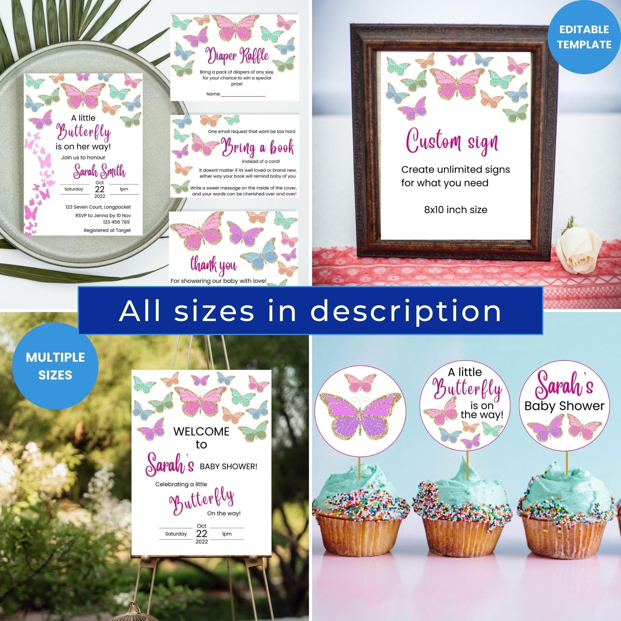 Butterfly Baby Shower BUNDLE, Little Butterfly on the Way, Editable ...